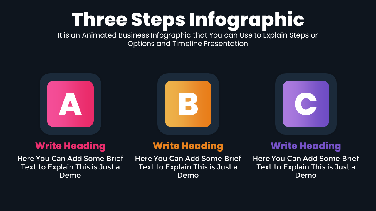Animated PowerPoint 3-Step Square Infographic Template