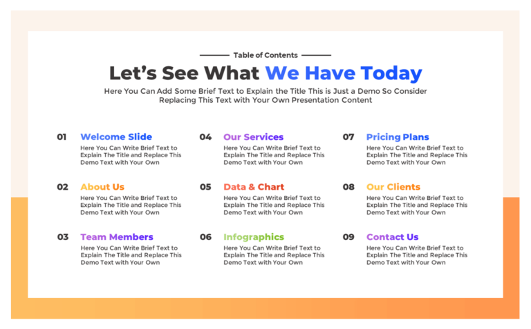 Free Google Slides and PowerPoint Contents Page Template