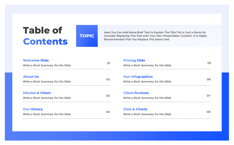 Free PowerPoint Presentation Table of Contents Slide Template