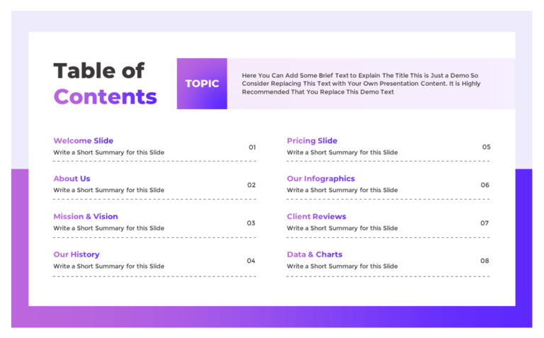 Free PowerPoint Presentation Table of Contents Slide Template