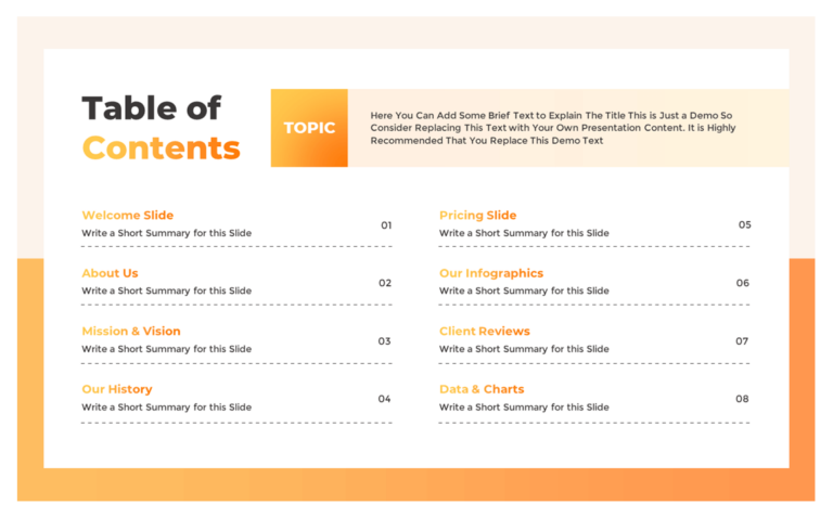 Free PowerPoint Presentation Table of Contents Slide Template